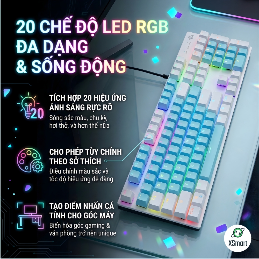 Bàn Phím Cơ Gaming K1 RED Switch 20 Chế Độ LED Màu Cực Đẹp Chơi Mọi Tựa ...