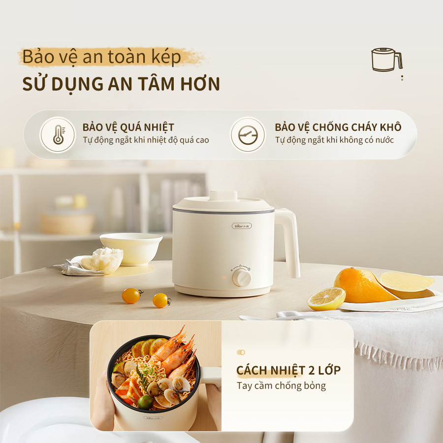 Nồi Lẩu Điện Mini Bear Đa Năng DRG-V17G5, Dung Tích 1.2L, Chống Dính, 2 ...