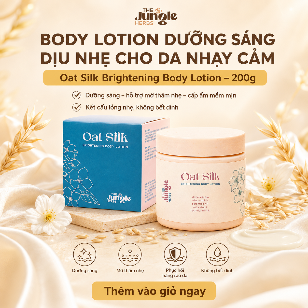 [Tặng soap] Lotion Yến Mạch Ceramides sáng da mờ thâm Oat Silk [bao bì ...