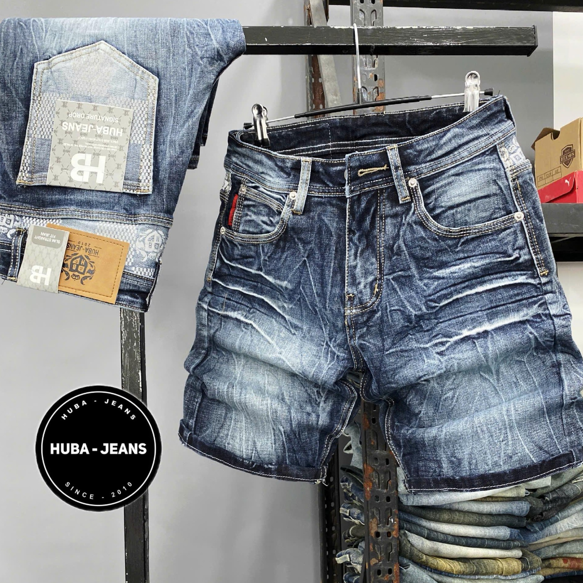 Quần SHORT jean nam HUBA-JEANS PHOM ÔM vừa wash ĐEN RÁCH rách Menswear ...