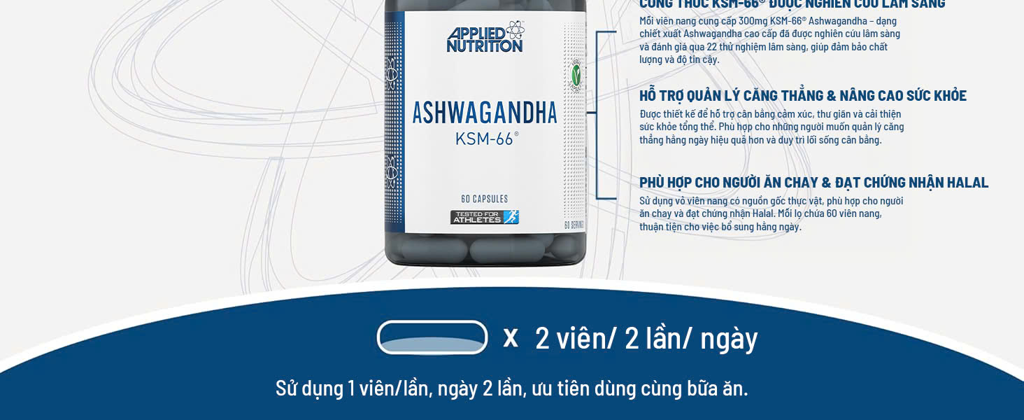 Ashwagandha KSM-66 300mg sâm Ấn Độ Applied Nutrition 60 viên | Shopee ...