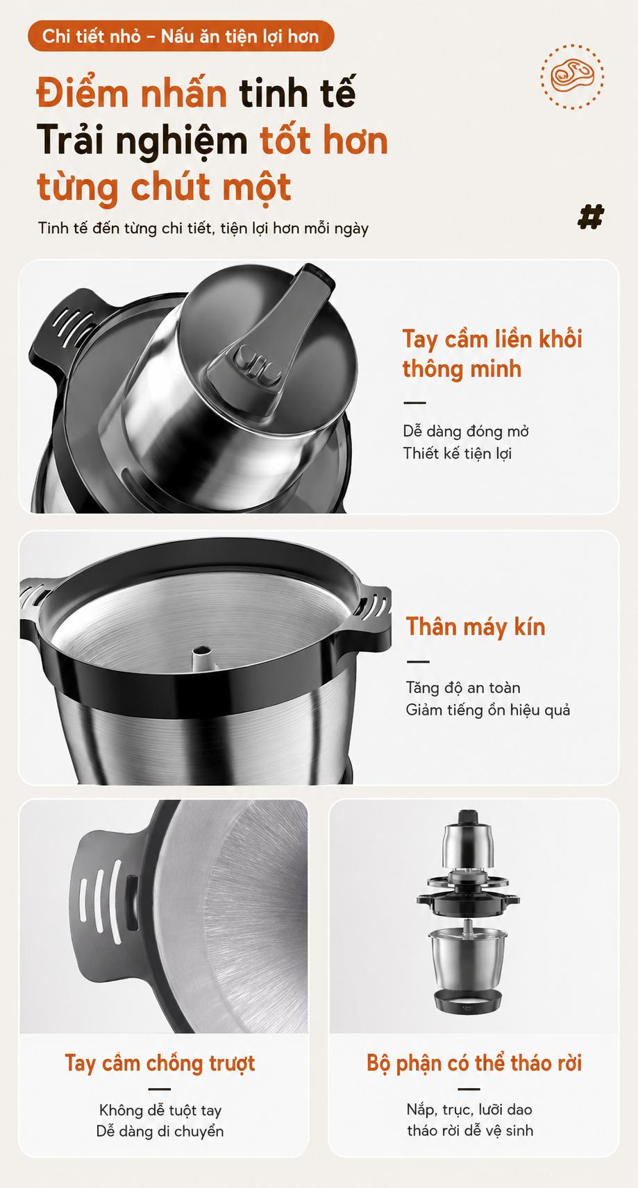 Máy Xay Thịt Đa Năng Cối Inox 304 – Dung Tích Lớn, 500W/1500W, Xay Khỏe ...