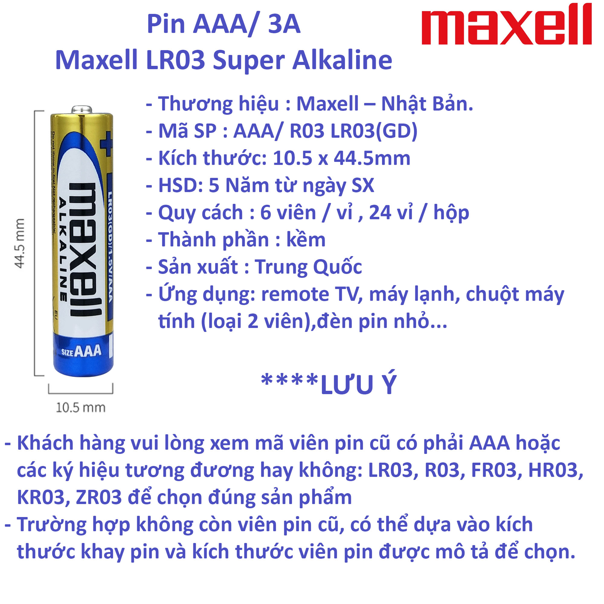 Pin đũa AAA/ 3A Maxell LR03 Super Alkaline Vỉ 4 Tặng 2 Viên 1.5V - Pin ...