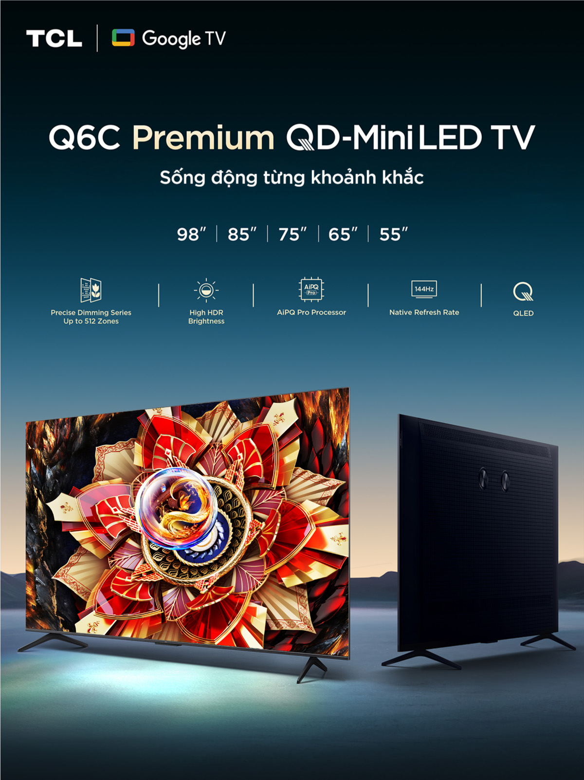 【QD-Mini LED】55inch + TV QLED Cao Cấp, 4K Smart Google TV TCL 55Q6C,Lắp 0Đ HN HCM,HDR10+, Quét ...