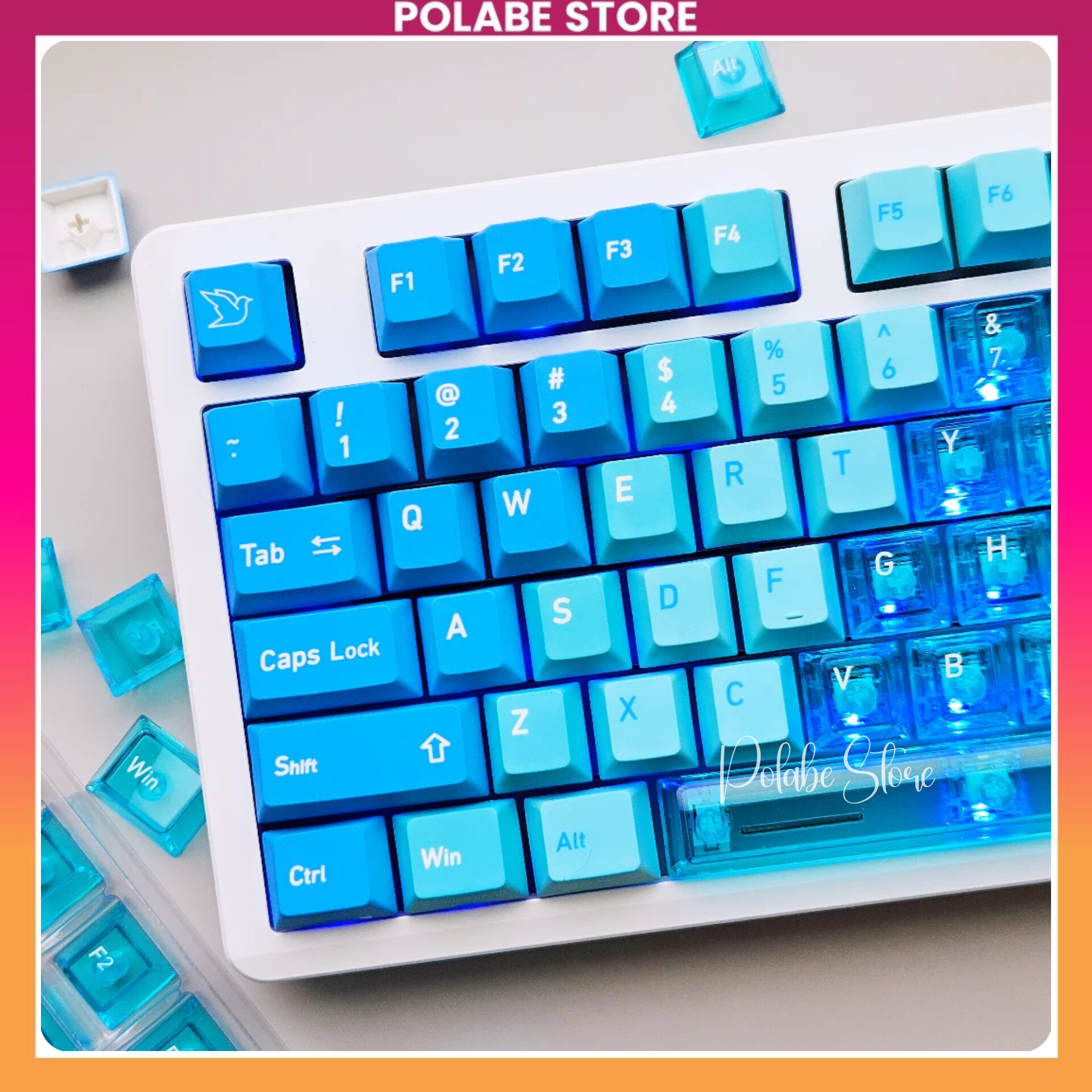 Keycap Crystal Blue PC PBT Cherry Profile bàn phím cơ Polabe Store ...