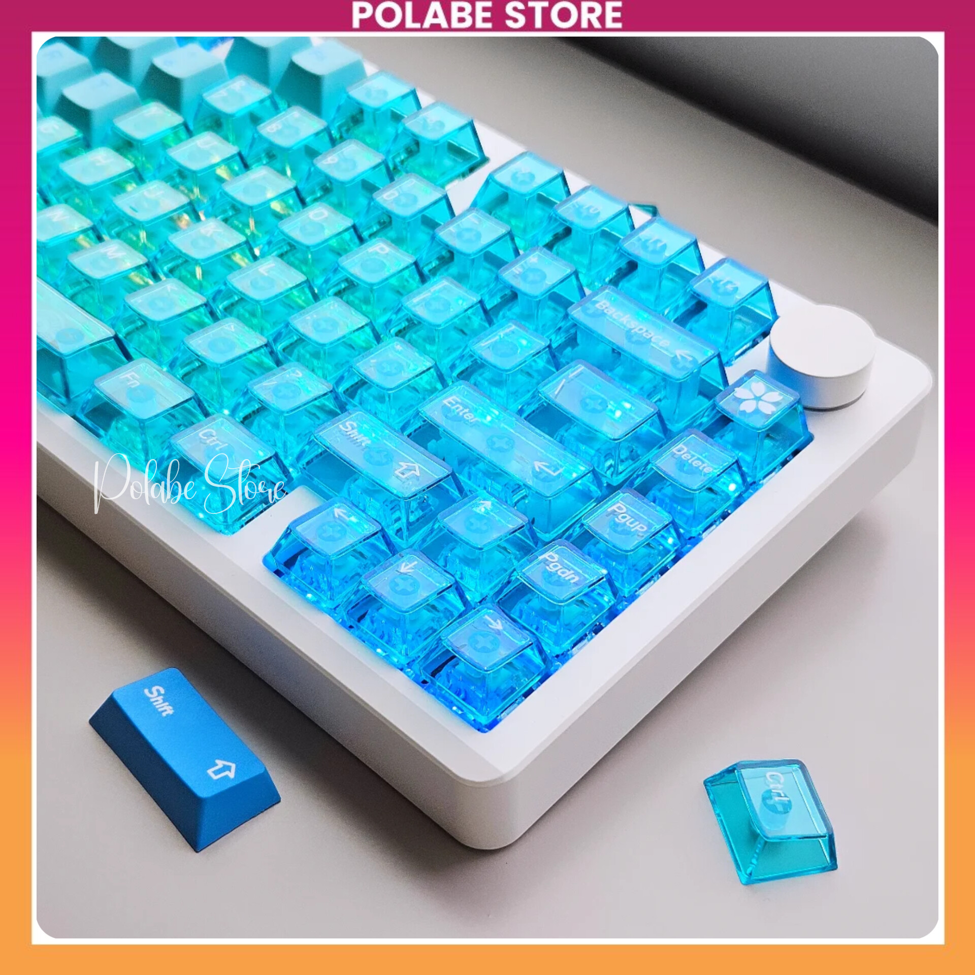 Keycap Crystal Blue PC PBT Cherry Profile bàn phím cơ Polabe Store ...