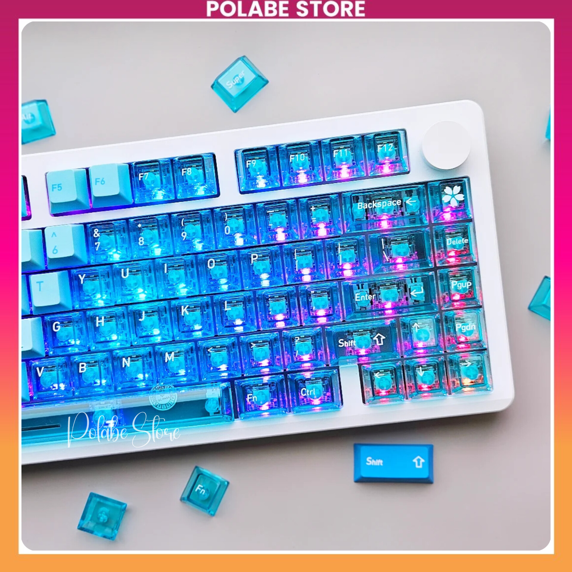 Keycap Crystal Blue PC PBT Cherry Profile bàn phím cơ Polabe Store ...