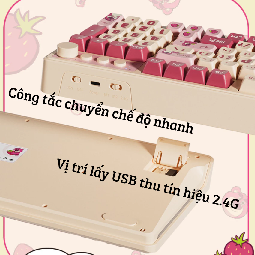 Bàn phím giả cơ không dây Bluetooth/2.4G D98 Phím Led Pin Sạc 2000mAh ...