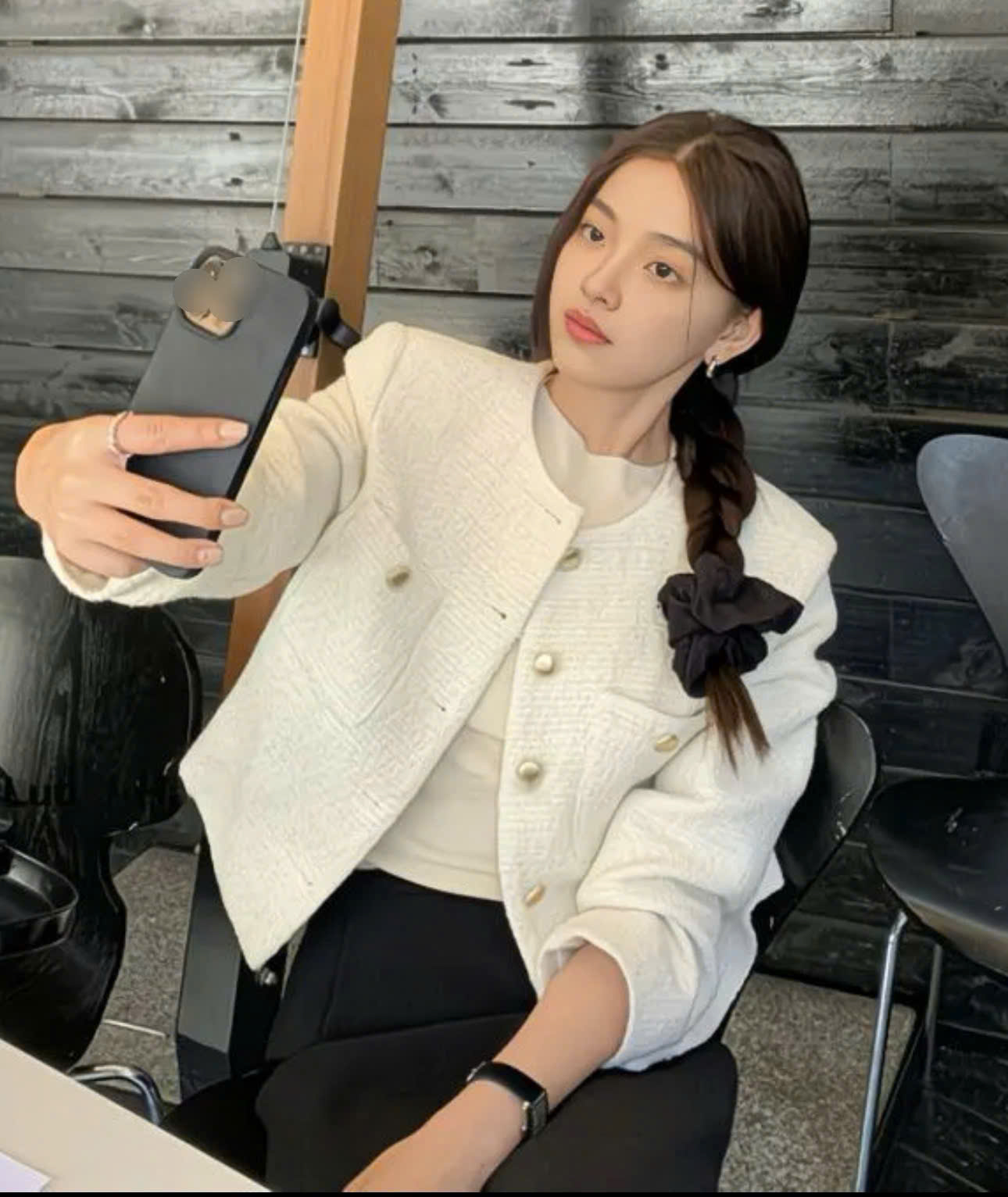 Áo Khoác Dạ Trắng Kem Nữ Cổ Tròn Khuy Cài, Áo Khoác Dáng Ngắn Tay Dài Túi Ngực Có Lớp Lót ...