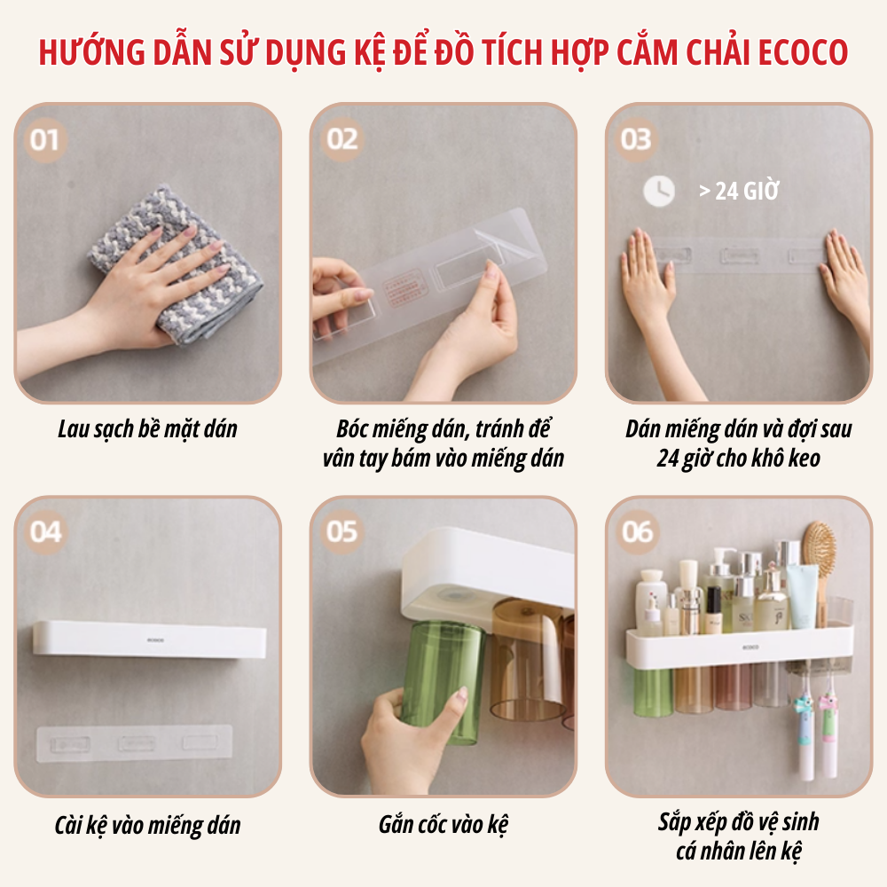 Kệ cắm bàn chải, để đồ đa năng ECOCO tặng kèm 2 cốc chịu nhiệt thế hệ mới, nhựa PP cao cấp ...