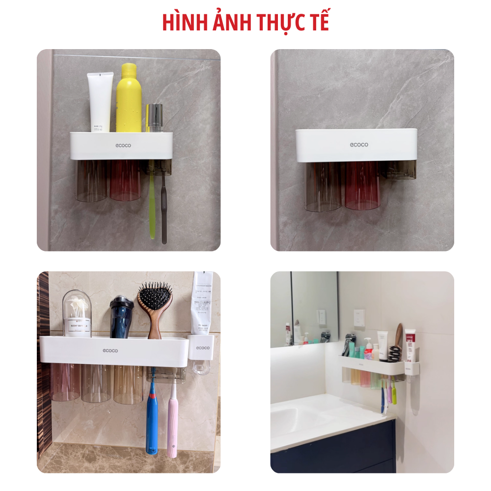 Kệ cắm bàn chải, để đồ đa năng ECOCO tặng kèm 2 cốc chịu nhiệt thế hệ mới, nhựa PP cao cấp ...