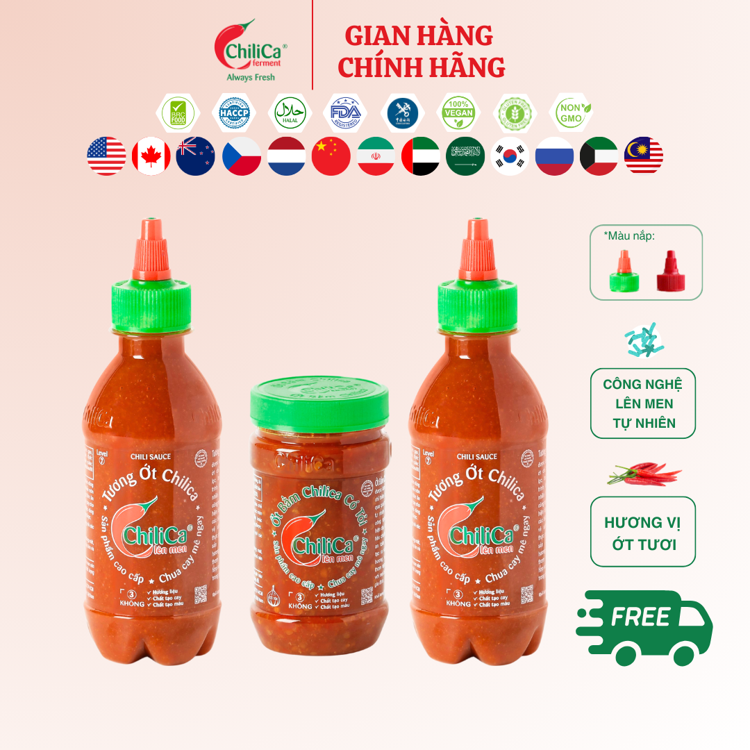 Bộ 3 Chua Cay Đắm Say (Gồm: 2 chai x Tương Ớt ChiliCa 255g - 1 hũ x Ớt ...