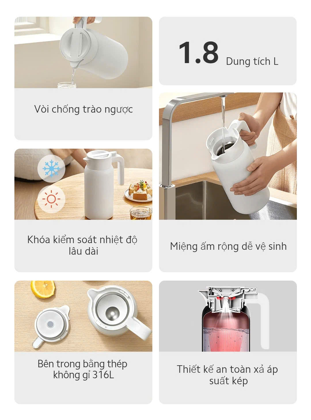 Bình giữ nhiệt Xiaomi Insulated Kettle 1.8L GL BHR9049GL - Vòi chống trào ngược - Giữ nhiệt lâu ...