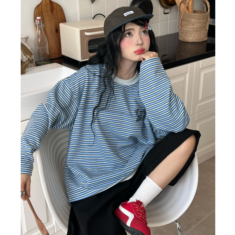 Áo Sweater Kẻ Thêu 𝐓𝐎𝐒𝐔𝐍 Form Rộng Unisex Áo Dài Tay Nam Nữ Cổ Tròn S41 ...