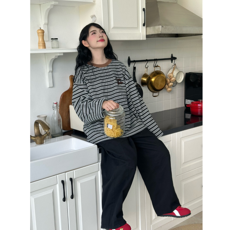 Áo Sweater Kẻ Thêu 𝐓𝐎𝐒𝐔𝐍 Form Rộng Unisex Áo Dài Tay Nam Nữ Cổ Tròn S41 ...