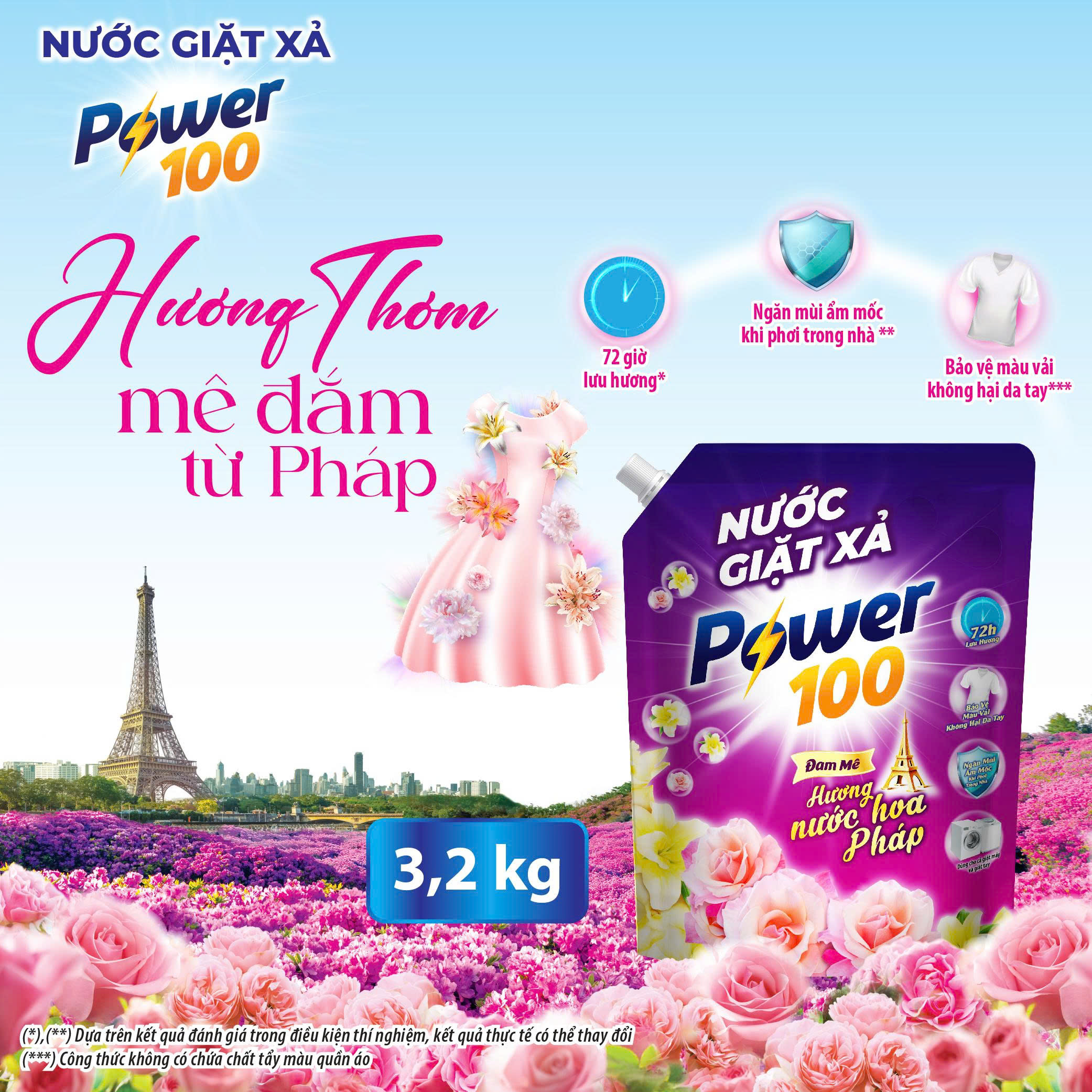 Thùng 4 Túi Nước Giặt Xả Power100 Hương Nước Hoa Pháp 3.2KG | Shopee Việt Nam