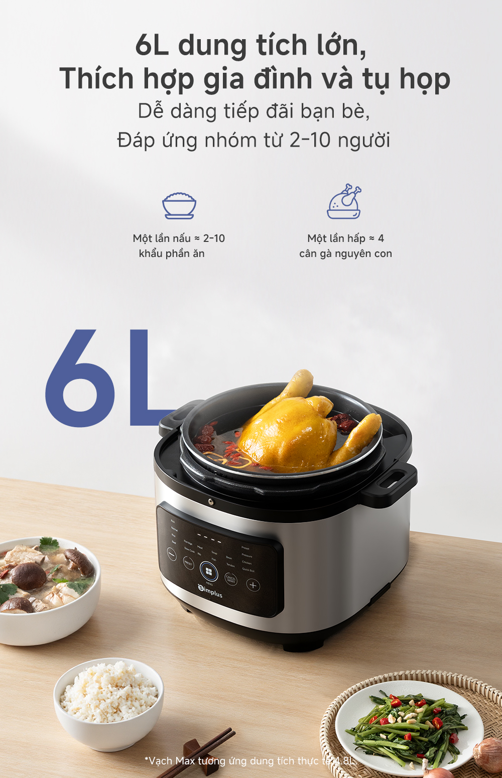 [Võ Hà Linh x Simplus] Nồi áp suất điện Nồi cơm điện Dung Tích 6L ...