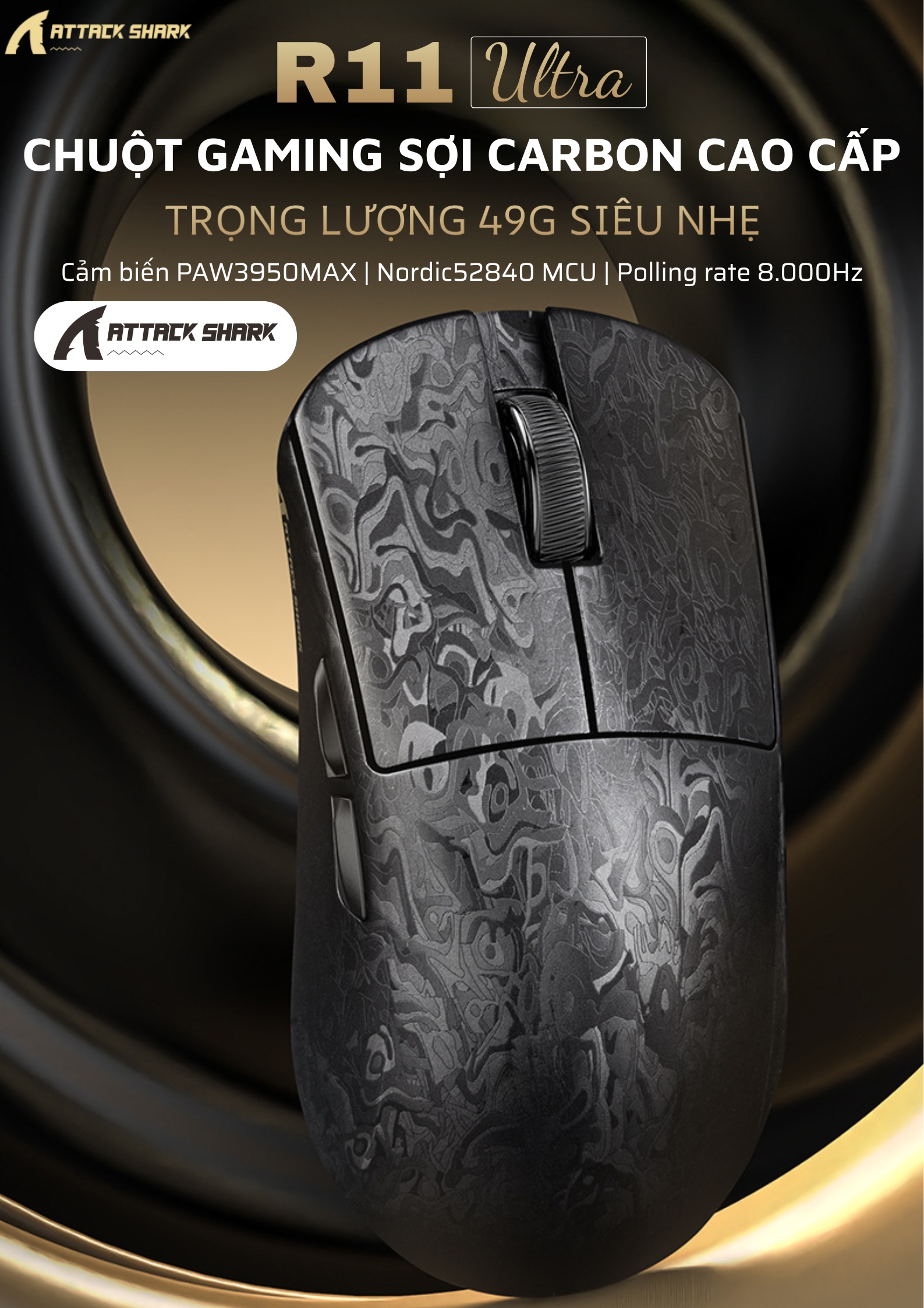 Attack Shark R11 Ultra Carbon Fiber 49g Chuột Gaming Không Dây - 42000 ...