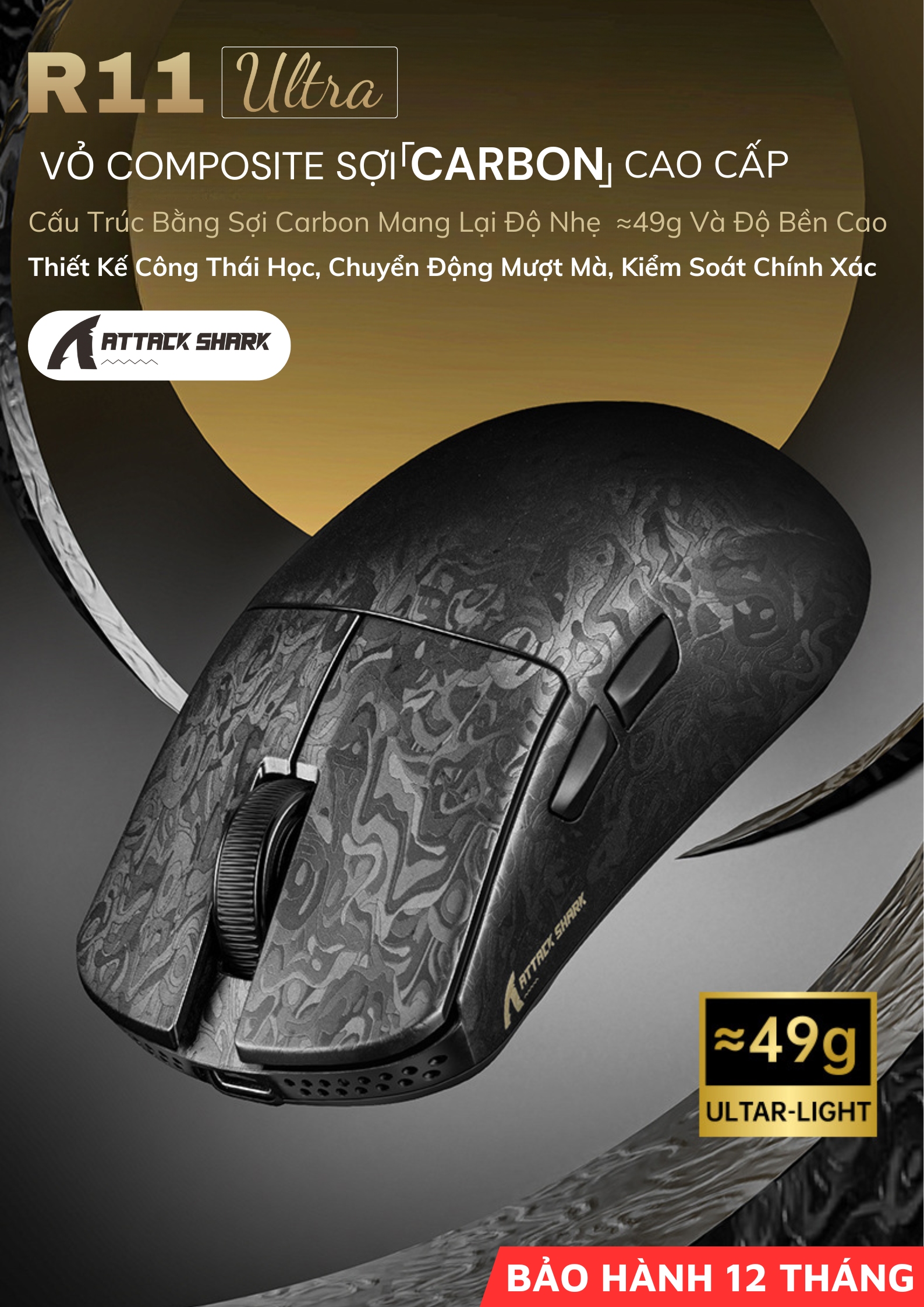 Attack Shark R11 Ultra Carbon Fiber 49g Chuột Gaming Không Dây - 42000 ...