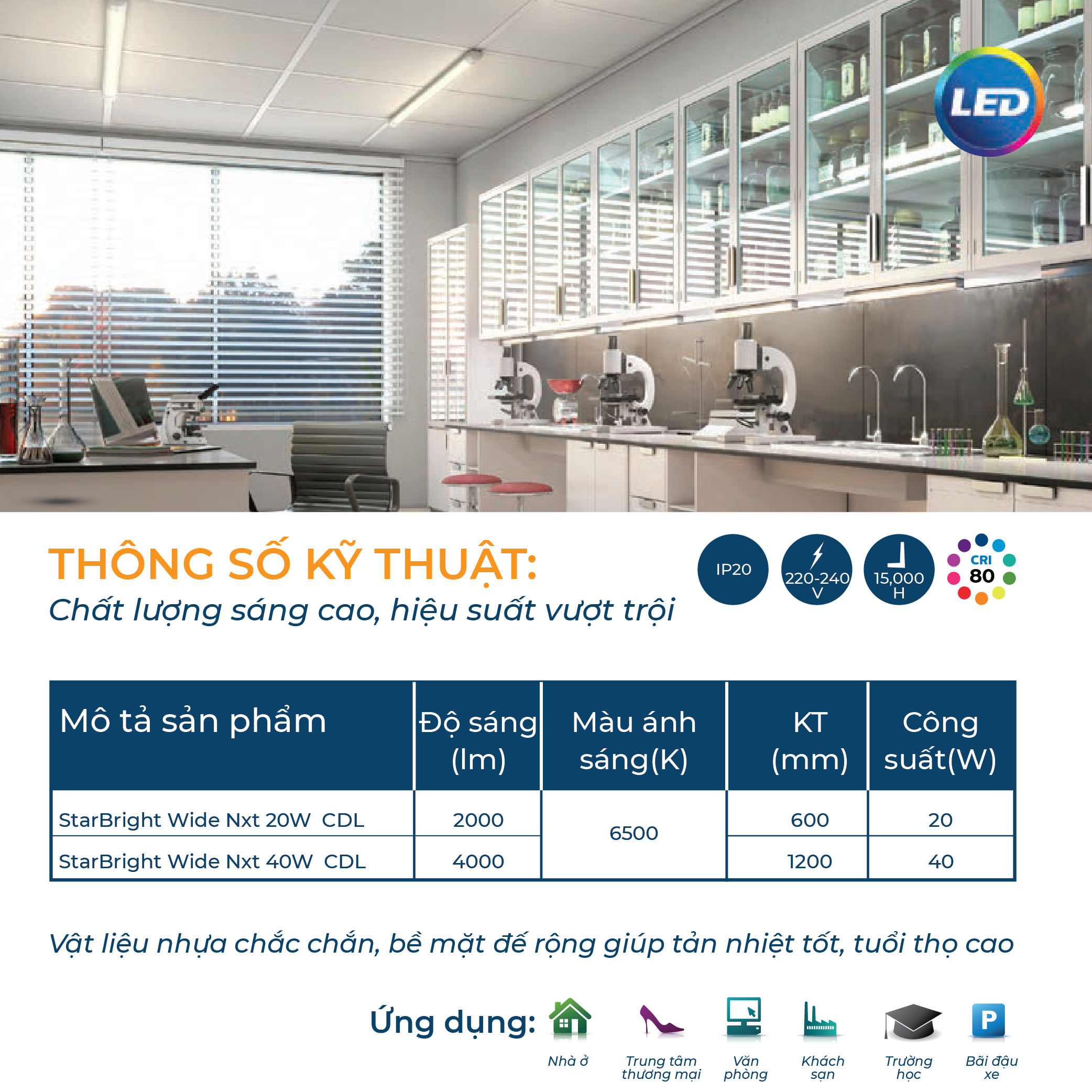 Đèn LED PHILIPS tuýp LED StarBright Wide-Công suất 20W/ 40W/ 50W, ánh ...