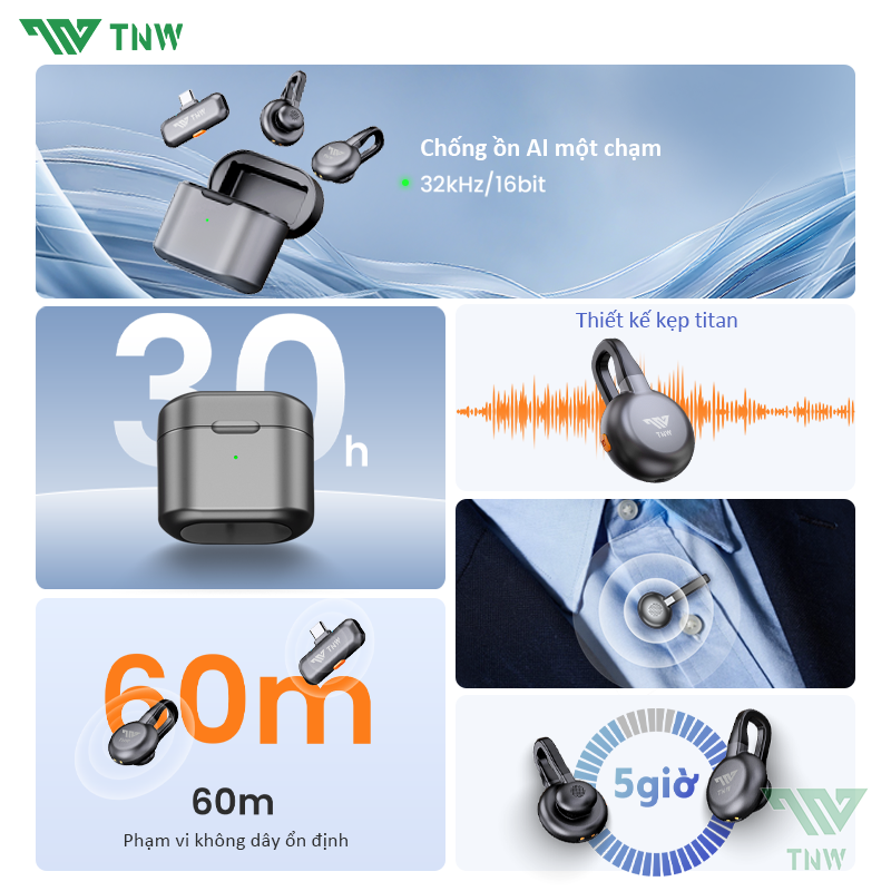 TNW X27 Mic thu âm không dây cài áo lọc tiếng ồn Micro không dây Mic ...