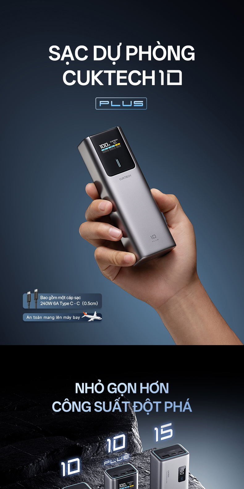 Pin Sạc Dự Phòng CUKTECH 10 Plus Sạc Nhanh 120W 15000mAh Hỗ Trợ Xiaomi 120W, Laptop70W Samsung ...