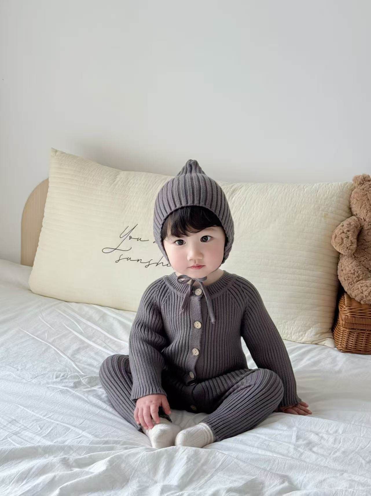 9145-Body len kèm mũ cho bé HK KIDS, bodysuit áo liền quần len Quảng ...