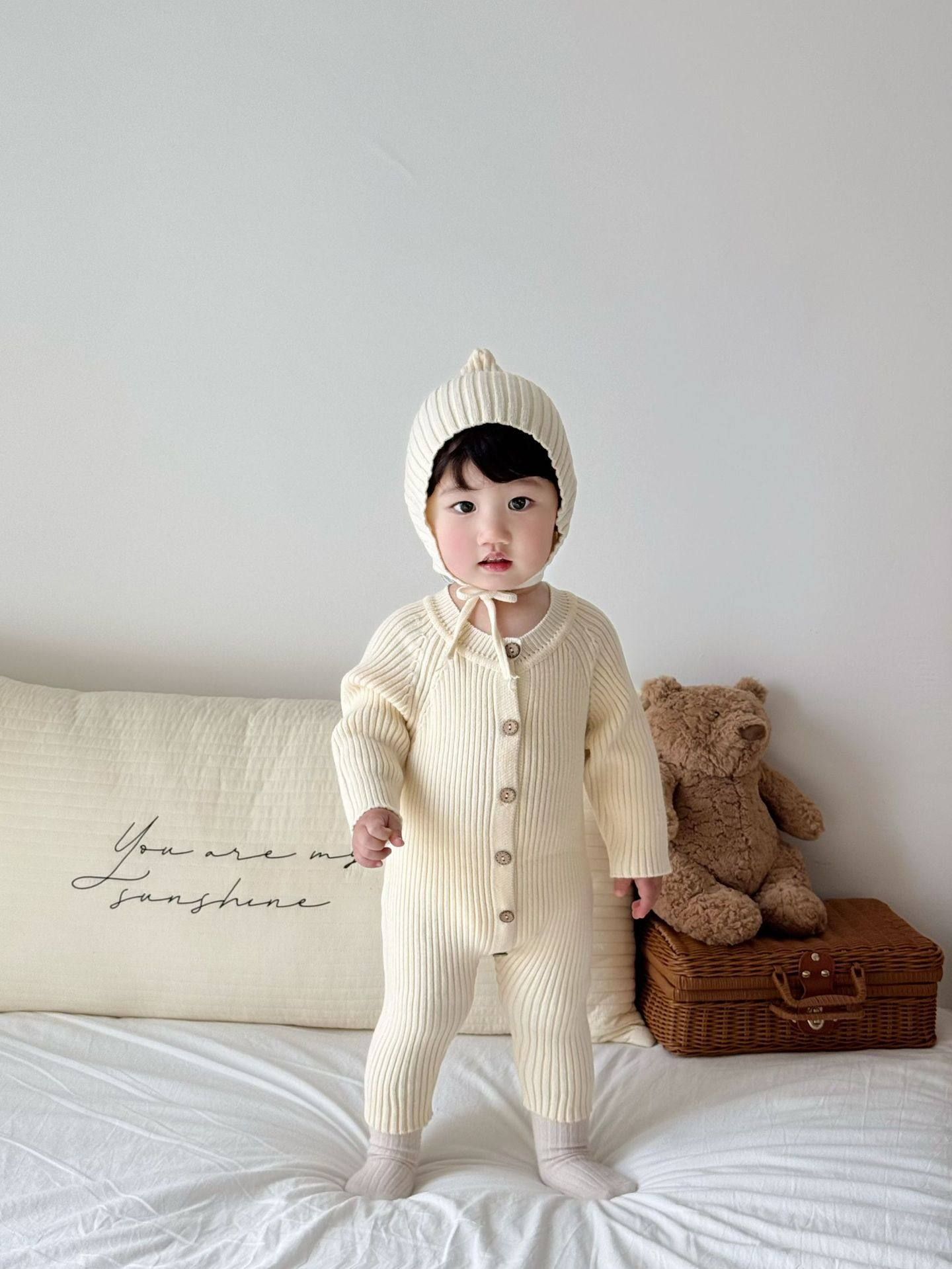 9145-Body len kèm mũ cho bé HK KIDS, bodysuit áo liền quần len Quảng ...