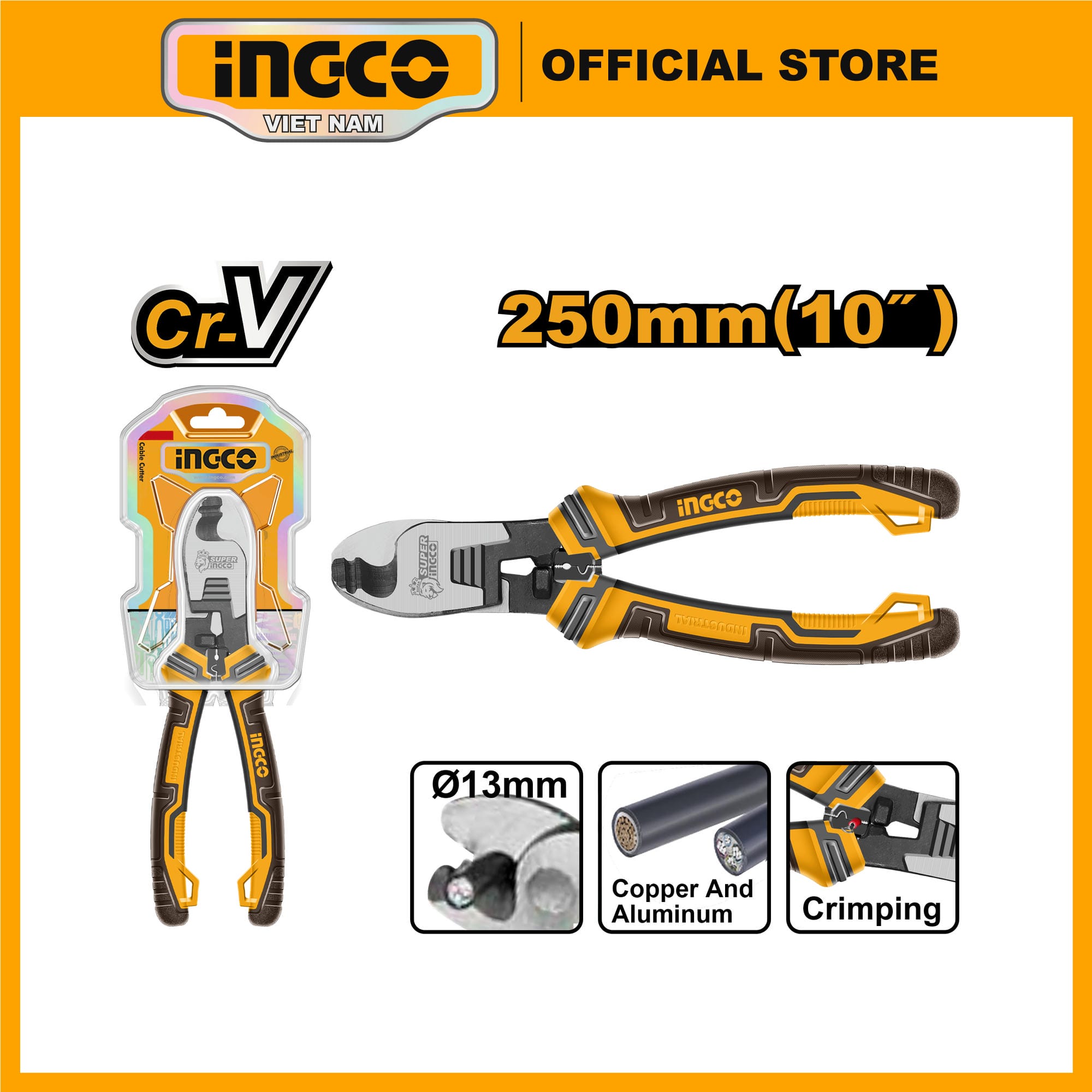 INGCO Kìm cắt cáp thép CrV tay cầm 3 màu 10 inch HCCB0210 | Shopee Việt Nam