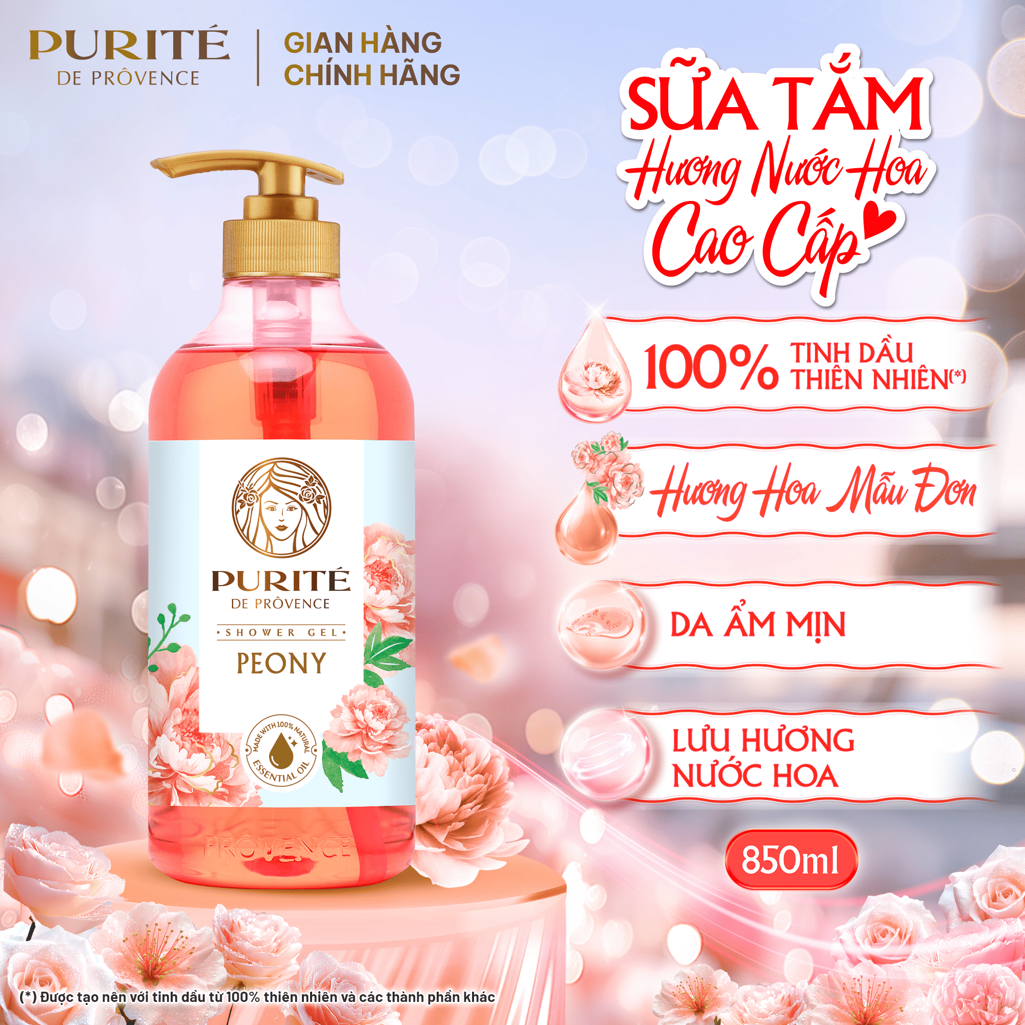 Sữa Tắm Thiên Nhiên PURITÉ Hương Hoa Anh Đào/Hoa Hồng/Hoa Oải Hương/Hoa ...
