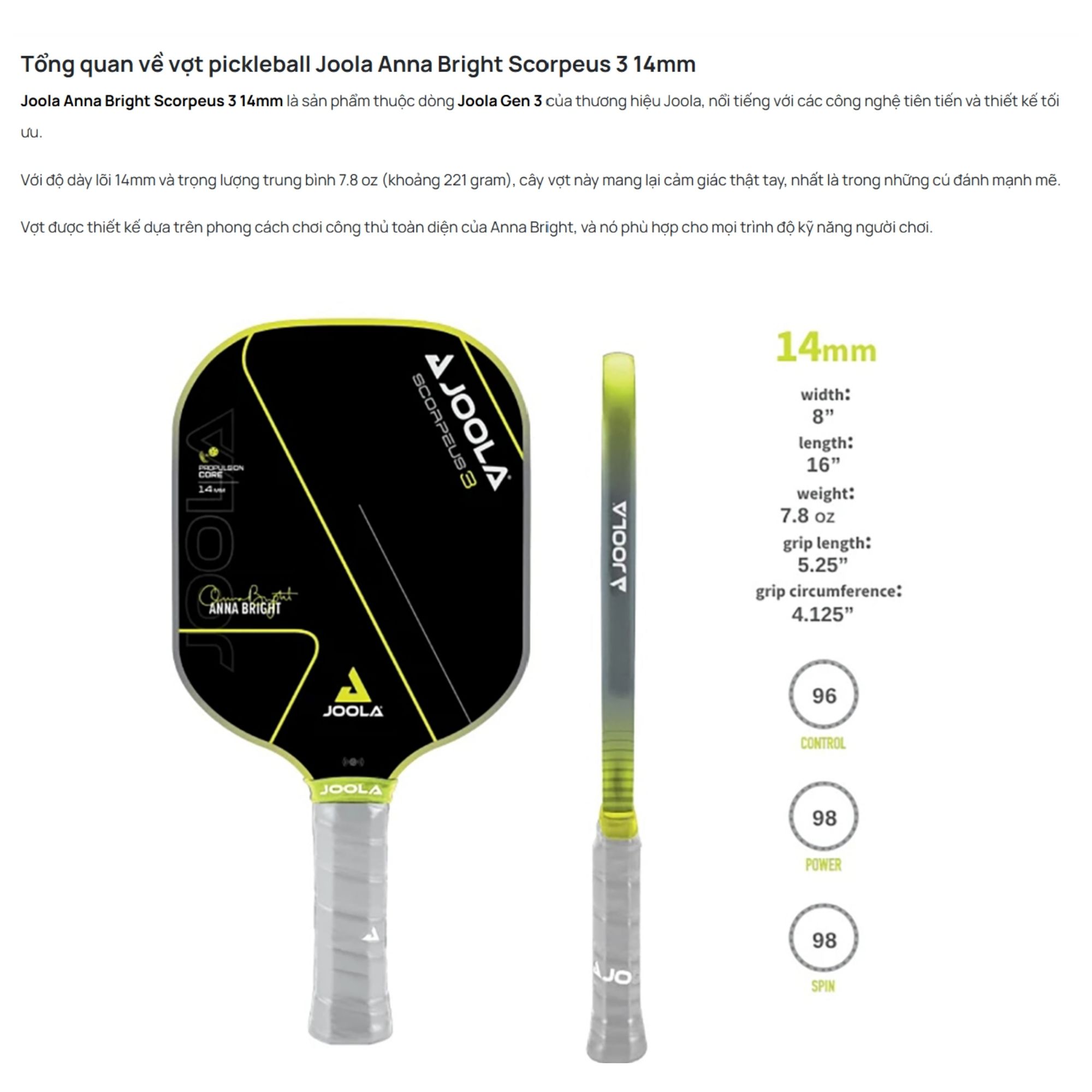 Vợt Pickleball Joola Gen 3, vợt Pickleball Joola chính hãng (Anna ...