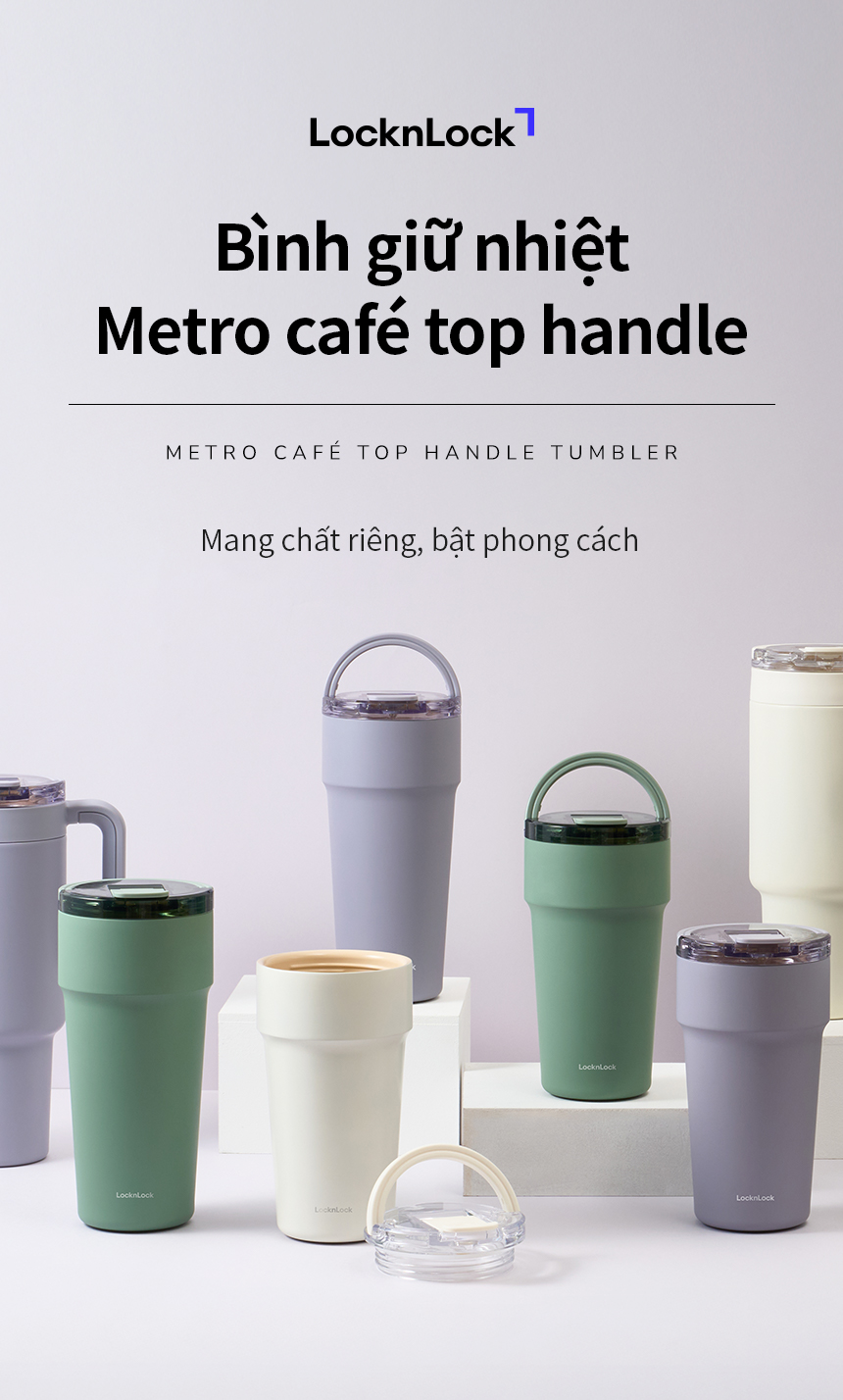 Bình giữ nhiệt LocknLock Metro cafe top handle phủ sứ LHC4416 710ml / LHC4419 900ml có quai xách ...