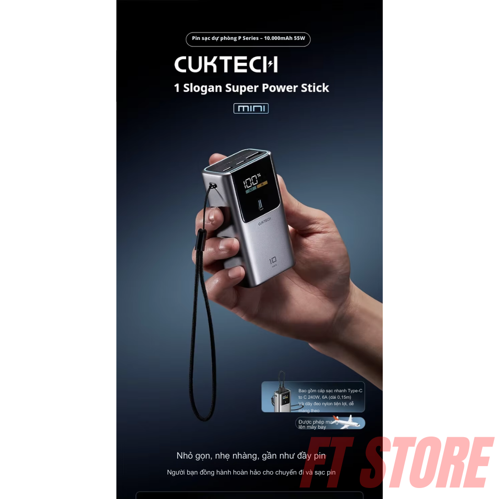 Pin sạc dự phòng CUKTECH No.10 Mini Power Bank 10000mAh - PB1055 - 55W PD/PPS/QC/Mi Turbro, kèm ...