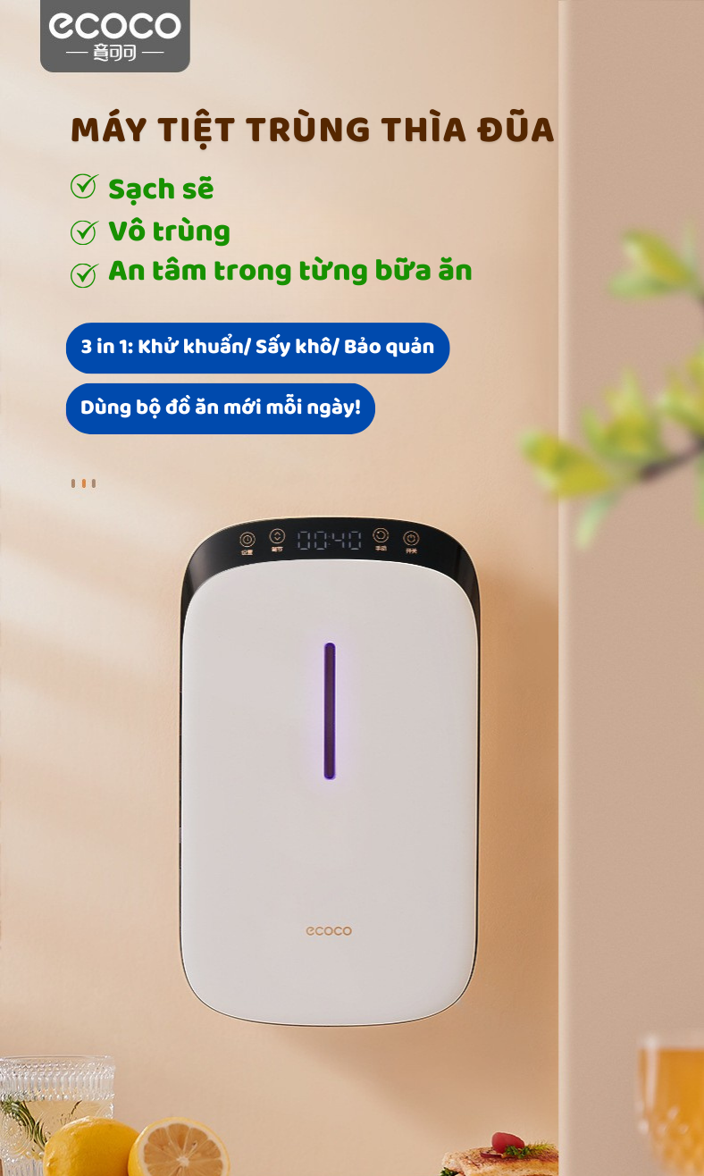 Máy Sấy Khử Khuẩn Đũa Thìa UV ECOCO Cao Cấp Tránh Ẩm Mốc, Hộp Sấy Đũa Tiêu Diệt 99% Vi Khuẩn, BH ...