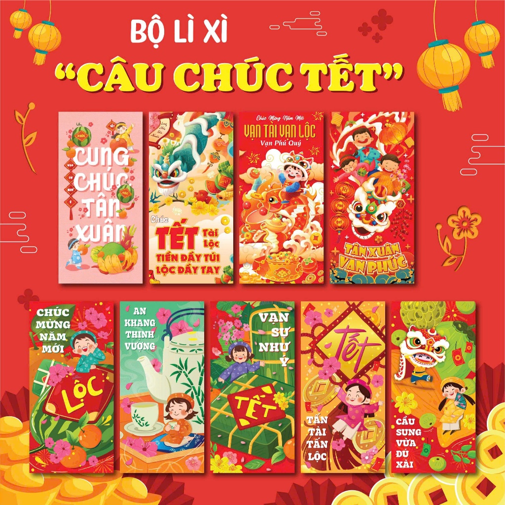 Bao Lì Xì Câu Chúc Tết 2026 - Set 50/100/200 Giấy C150 | Shopee Việt Nam