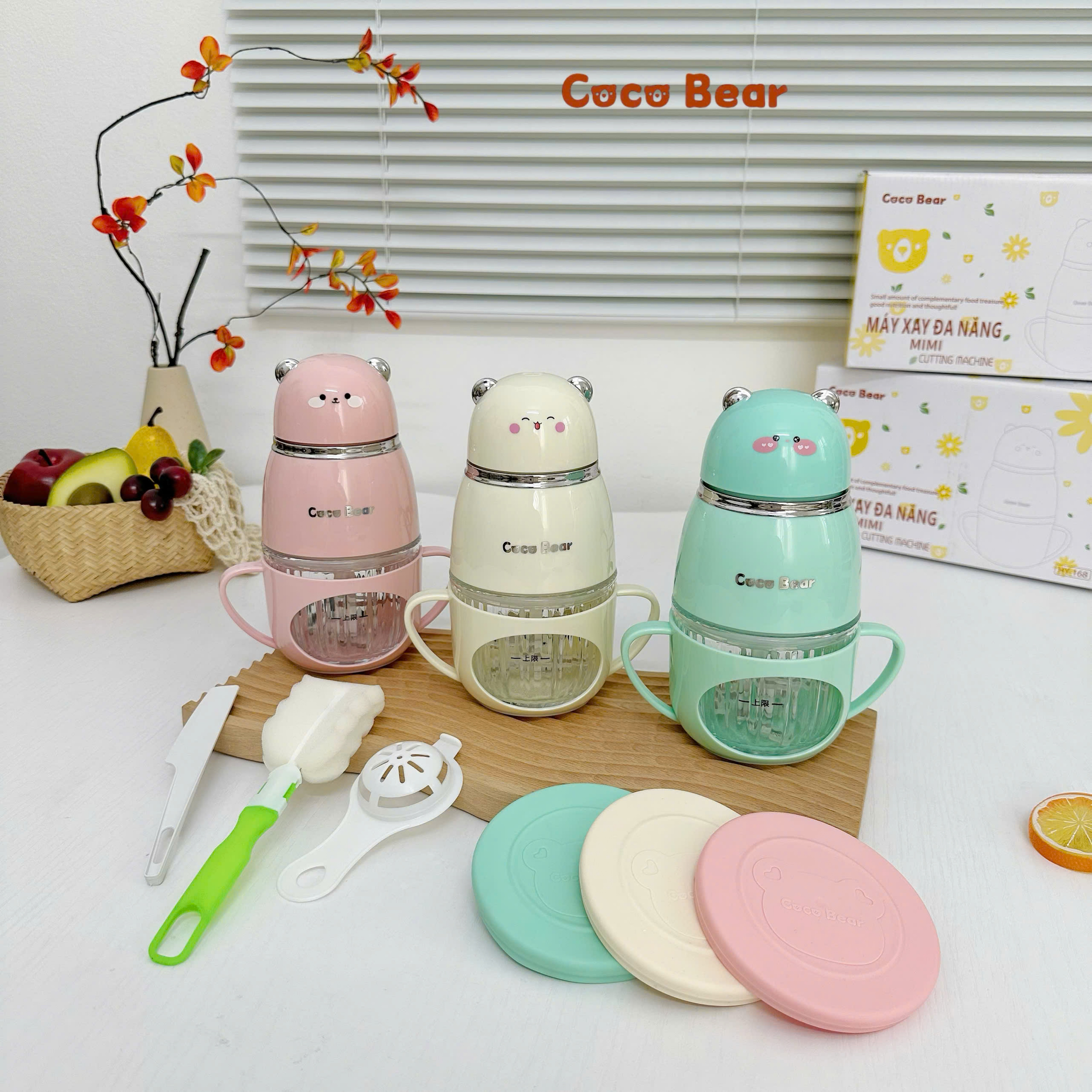 Máy xay ăn dặm Cocobear Mimi 8 lưỡi dao bản cao cấp có tay cầm cối, Máy ...