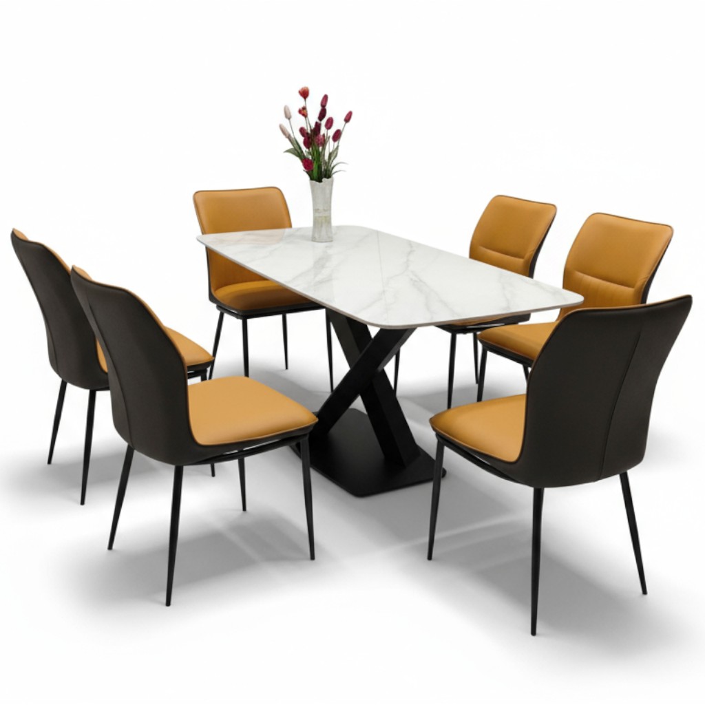 Bàn ăn mặt đá chân chéo + ghế Kelly cao cấp Adora | Bàn ăn 4-6 ghế kích ...