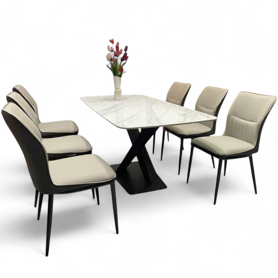 Bàn ăn mặt đá chân chéo + ghế Kelly cao cấp Adora | Bàn ăn 4-6 ghế kích ...