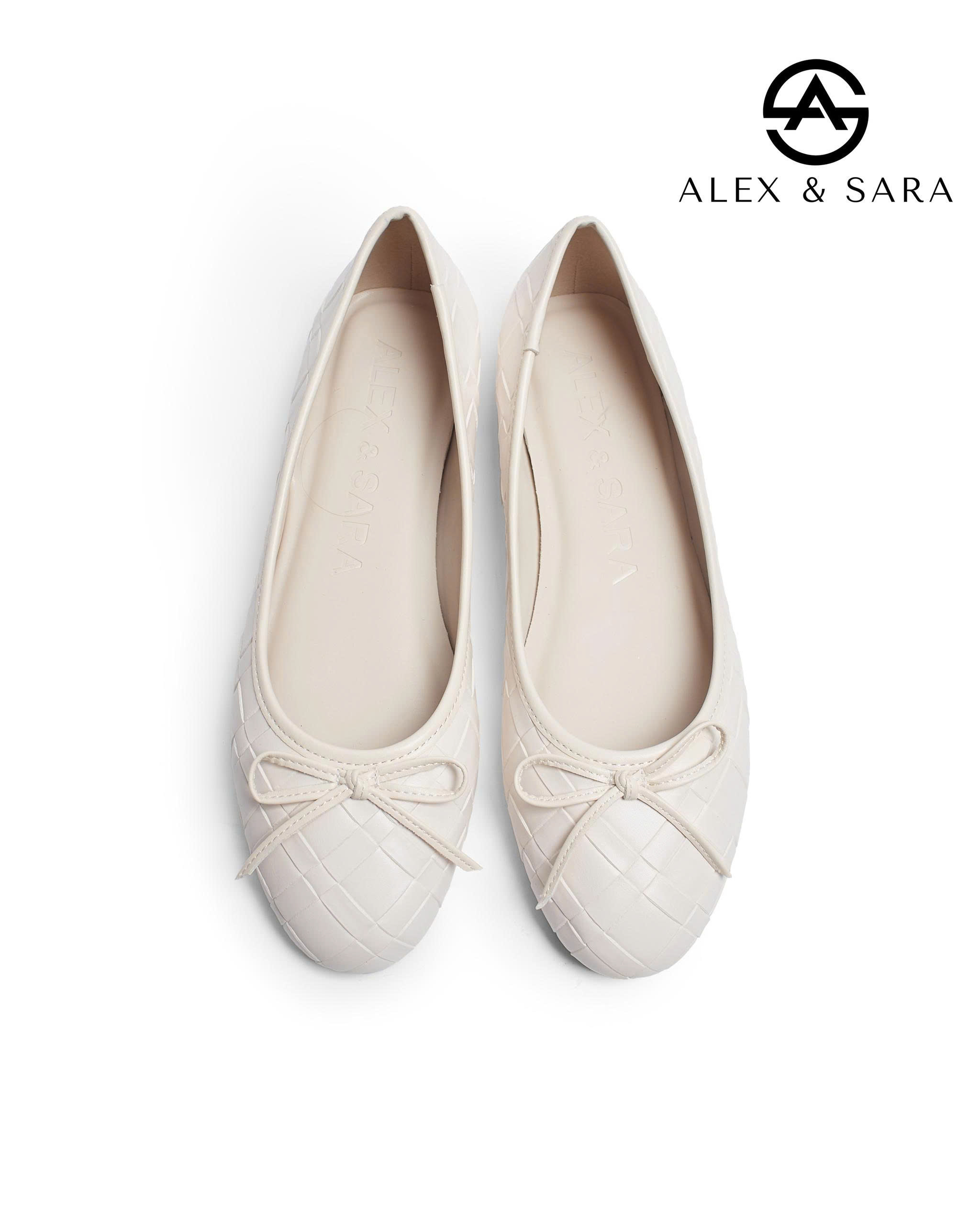 LT127 - Giày búp bê nữ Alex & Sara đế bệt mũi tròn da dập vân caro kèm ...