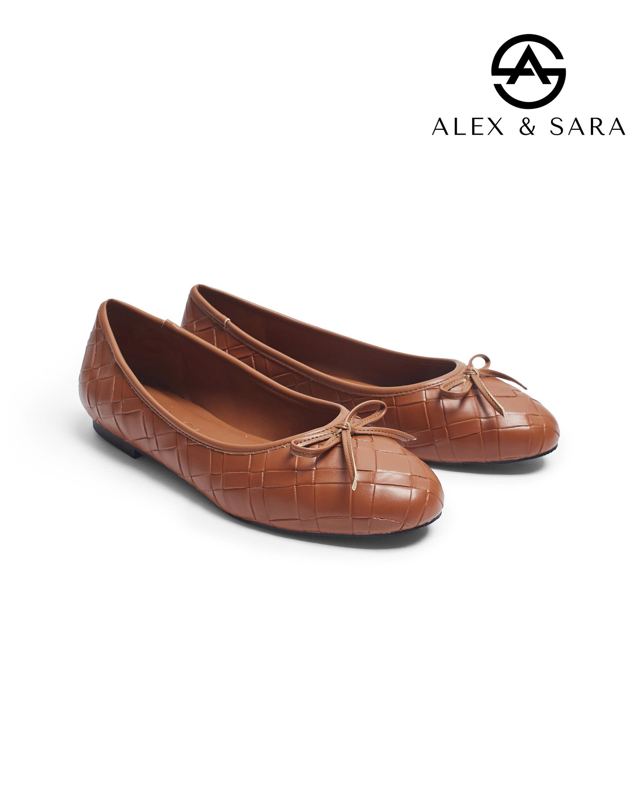 LT127 - Giày búp bê nữ Alex & Sara đế bệt mũi tròn da dập vân caro kèm ...