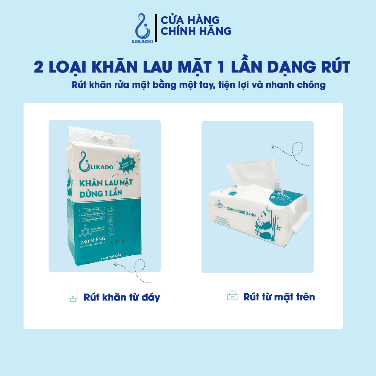 Khăn lau mặt dùng 1 lần spa dạng rút túi lớn 240 TỜ LIKADO kích thước ...