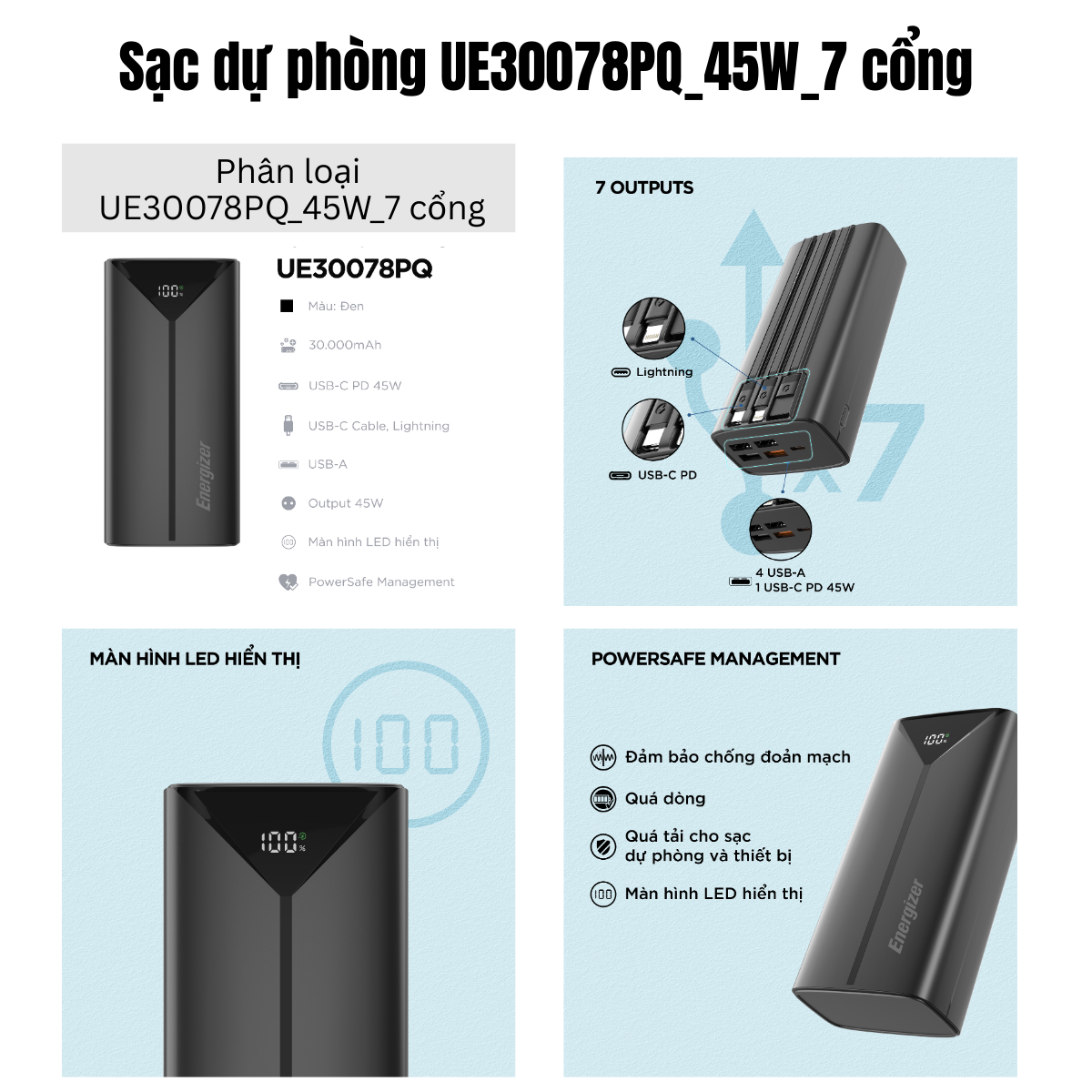 Pin Sạc Dự Phòng Cao Cấp Energizer 30000mAh/ Max 45W Sạc Nhanh PD, 7 ...
