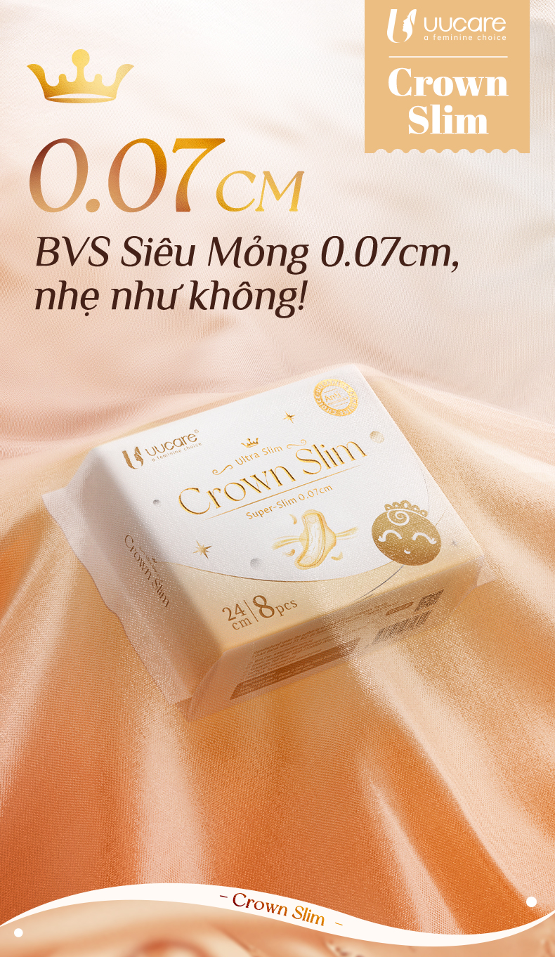 【Ưu đãi có thời hạn】UUcare Crown Slim Siêu Mỏng 0.07cm Kháng khuẩn Siêu thấm Ban Ngày 24cm 8 ...