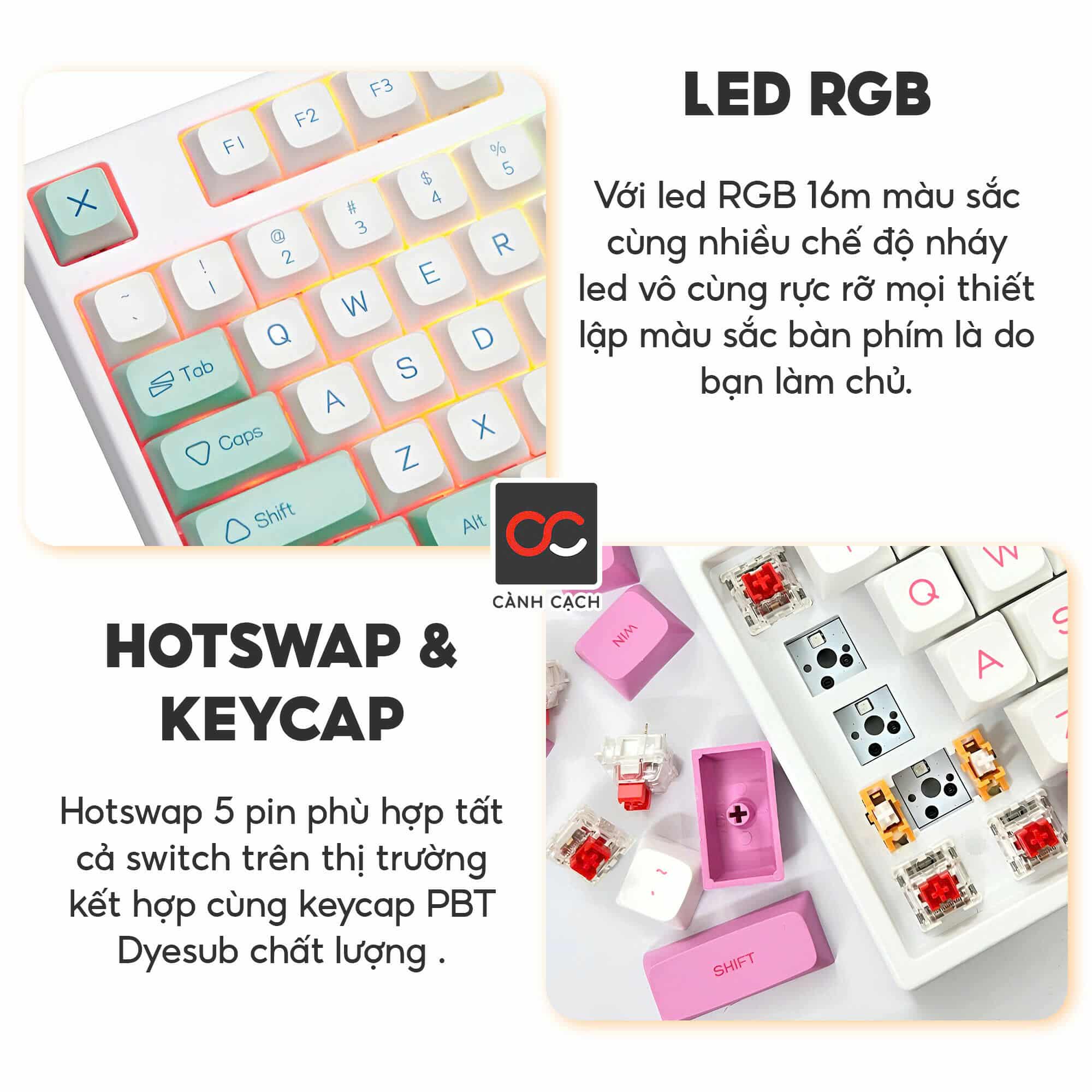 Bàn Phím Cơ Keycool mạch xuôi rgb KC108 Fullsize 1 Mode Cắm Dây Keycap ...