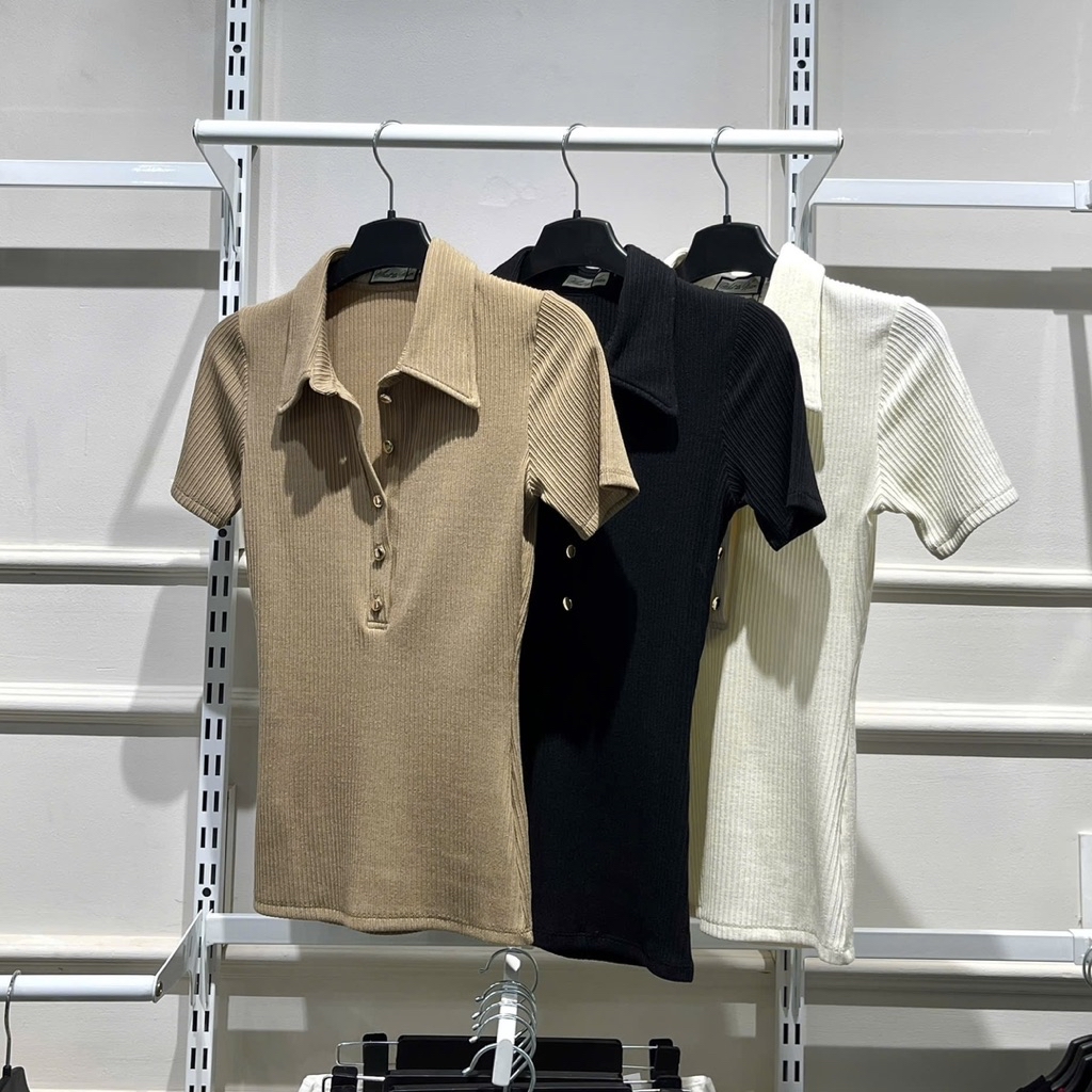 Lucie top -Áo thun len polo nút vàng gold sang trọng nữ by Whattowear ...