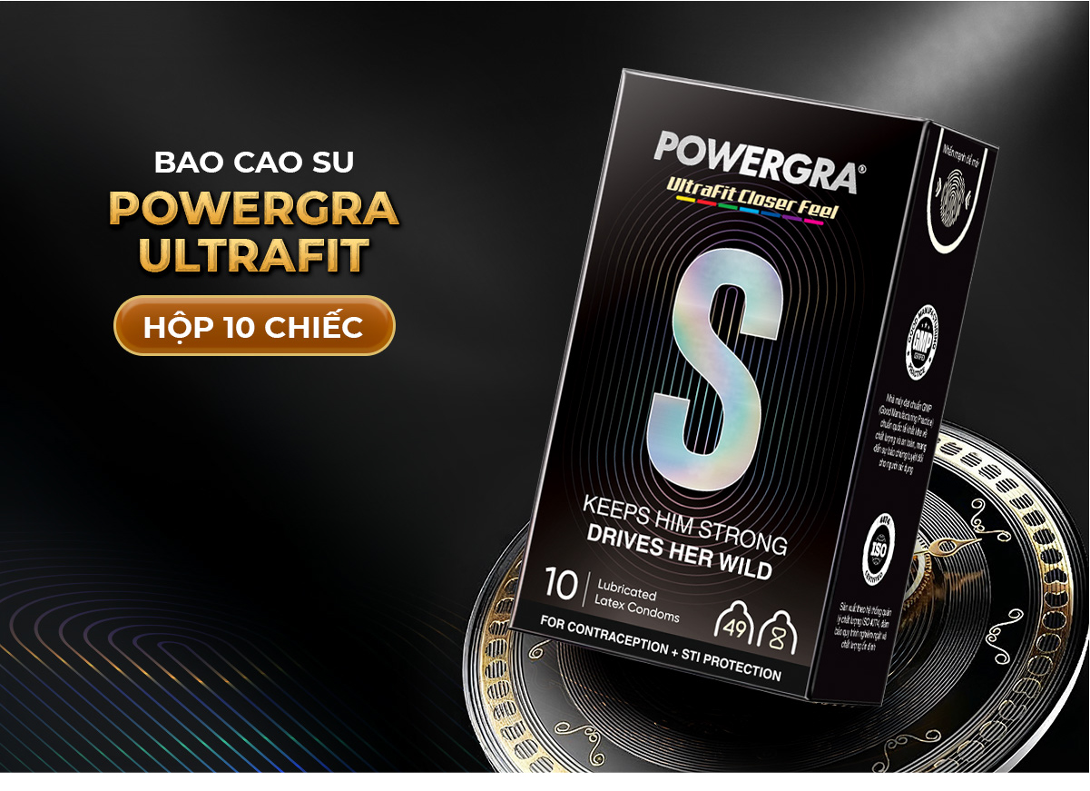 Bao cao su Powergra UltraFit - Siêu mỏng, size 49mm, tăng thời gian ...