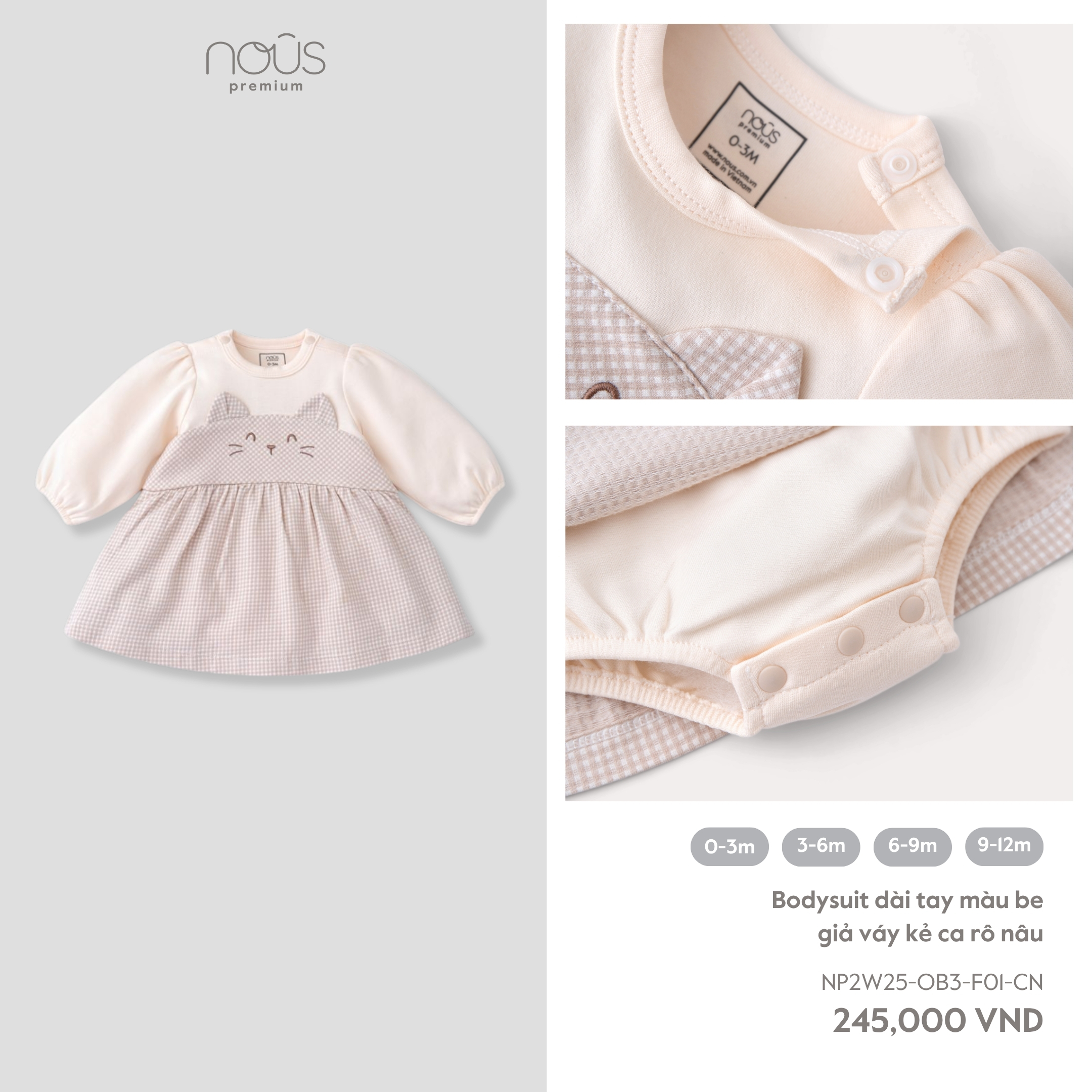 Nous Baby Bodychip giả váy, bodysuit dài tay cho bé gái phối màu họa ...