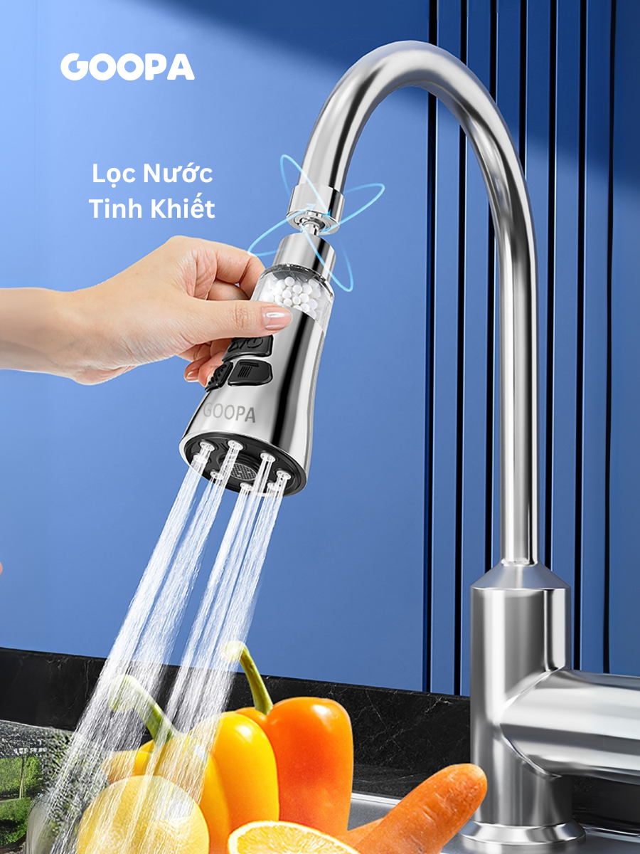 Đầu vòi rửa bát tăng áp lọc nước GOOPA 3 chế độ nước phun cực mạnh ...