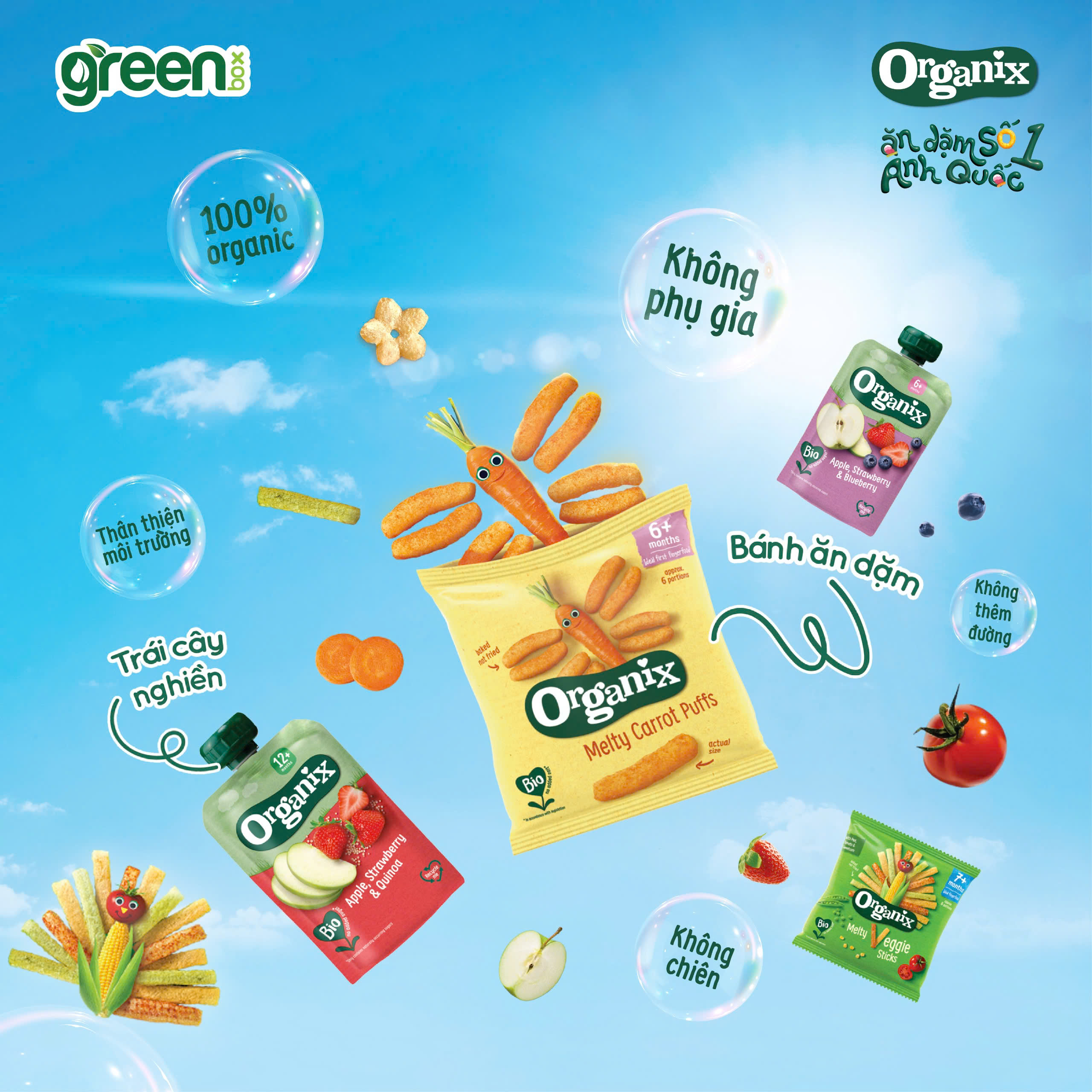 Trái cây nghiền hữu cơ Organix cho bé ăn dặm mix nhiều vị, 3 túi x 100g ...