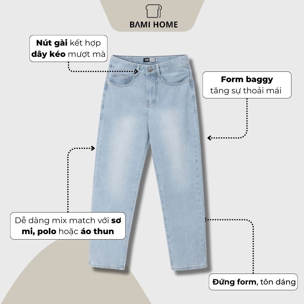 Combo Áo Sơ Mi Quần Jean Nam Bami Home, Áo Sơ Mi Nam Tay Dài Vải Mềm, Quần Baggy Jean Ống Suông ...